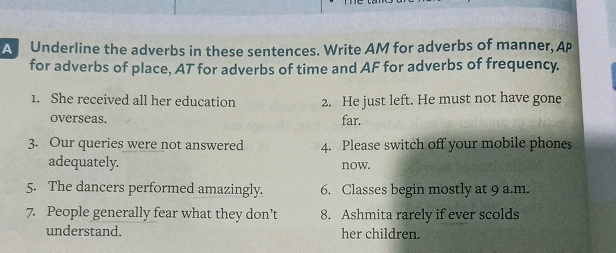 A Underline the adverbs in these sentences | StudyX