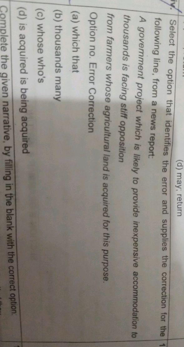 (d) may return iv Select the option that | StudyX