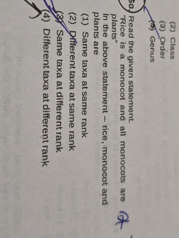 (2) Class (3) Order (4) Genus 50 Read the | StudyX