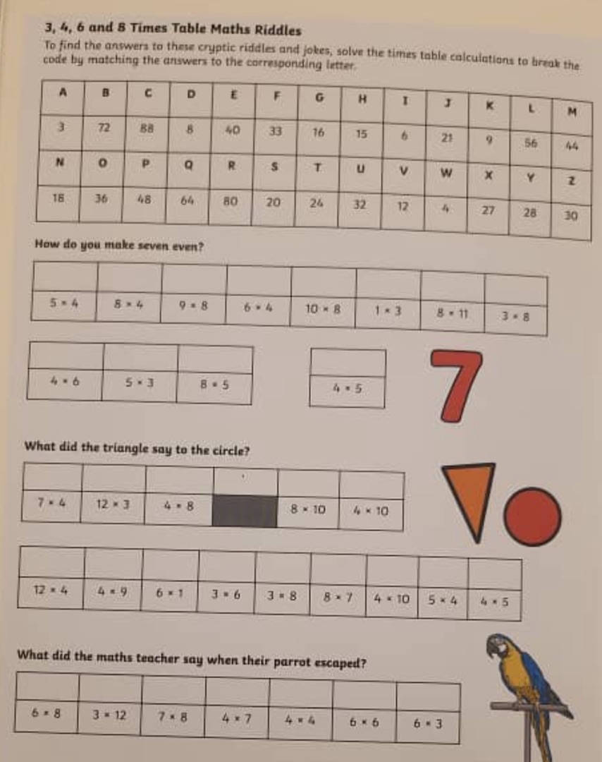 3 4 6 and 8 Times Table Maths Riddles To | StudyX