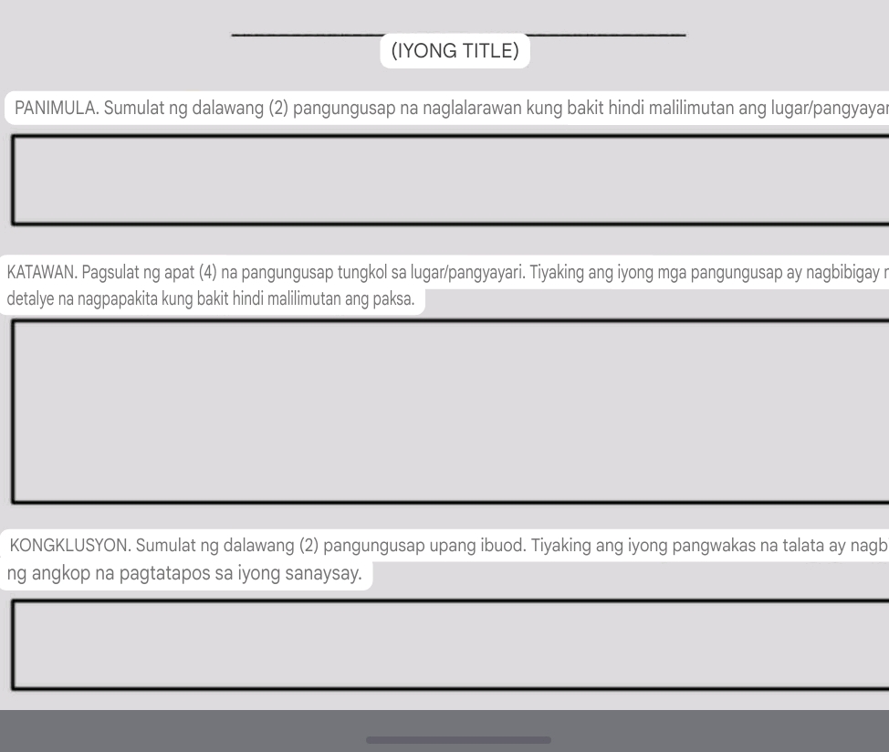 (IYONG TITLE) PANIMULA Sumulat ng dalawang | StudyX
