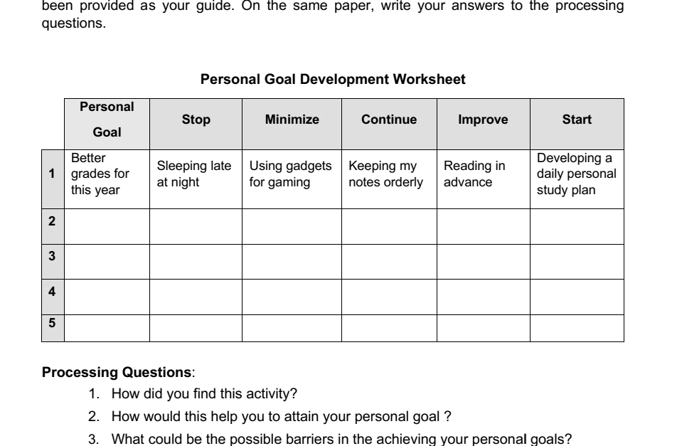 Personal Goal Development Worksheet | StudyX