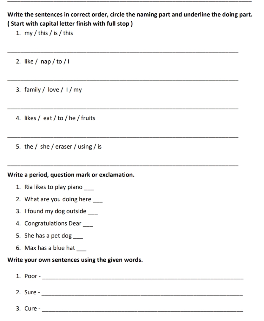 Write the sentences in correct order circle | StudyX