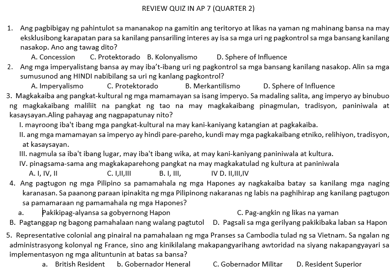 REVIEW QUIZ IN AP 7 (QUARTER 2) 1 Ang | StudyX
