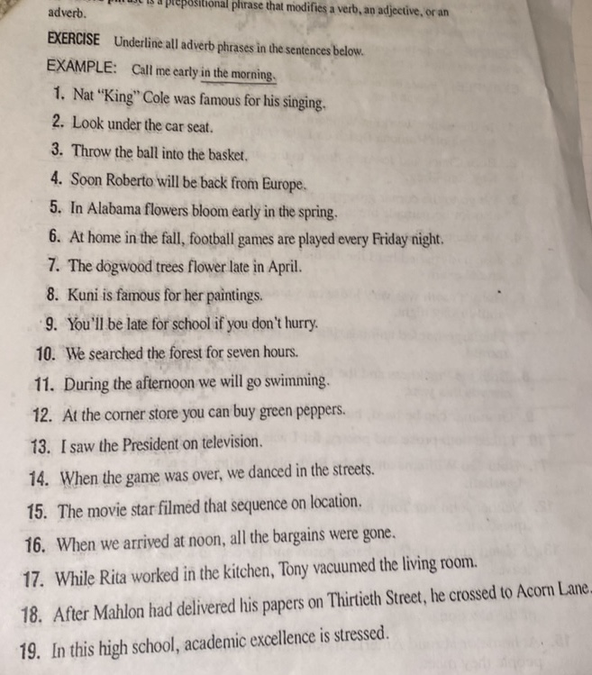 adverb EXERCISE Underline all adverb phrases | StudyX