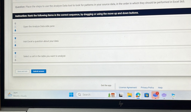 Question Place the steps to use the Analyze | StudyX