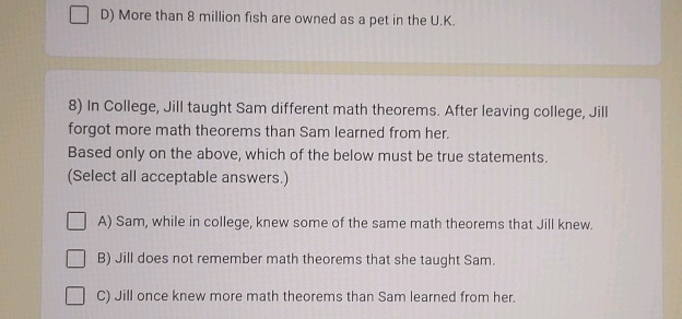 8) In College Jill taught Sam different math