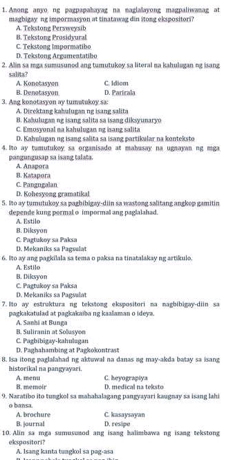 1 Anong anyo ng pagpapahayag na naglalayong | StudyX