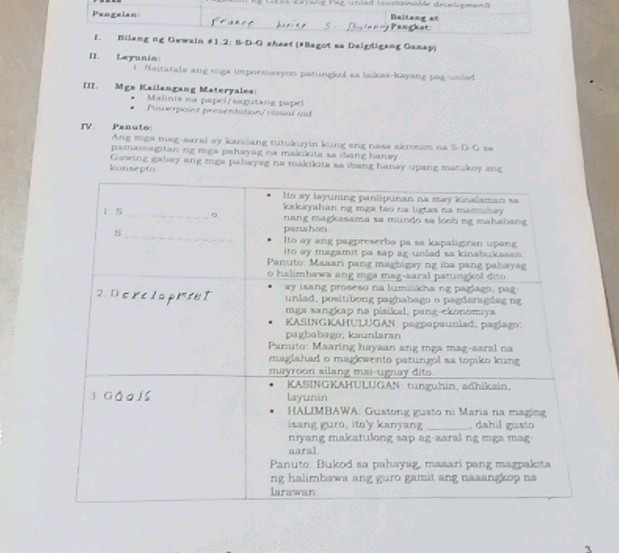 Bilang ng Gawain 12 B-D-G sheet (Bagot sa | StudyX