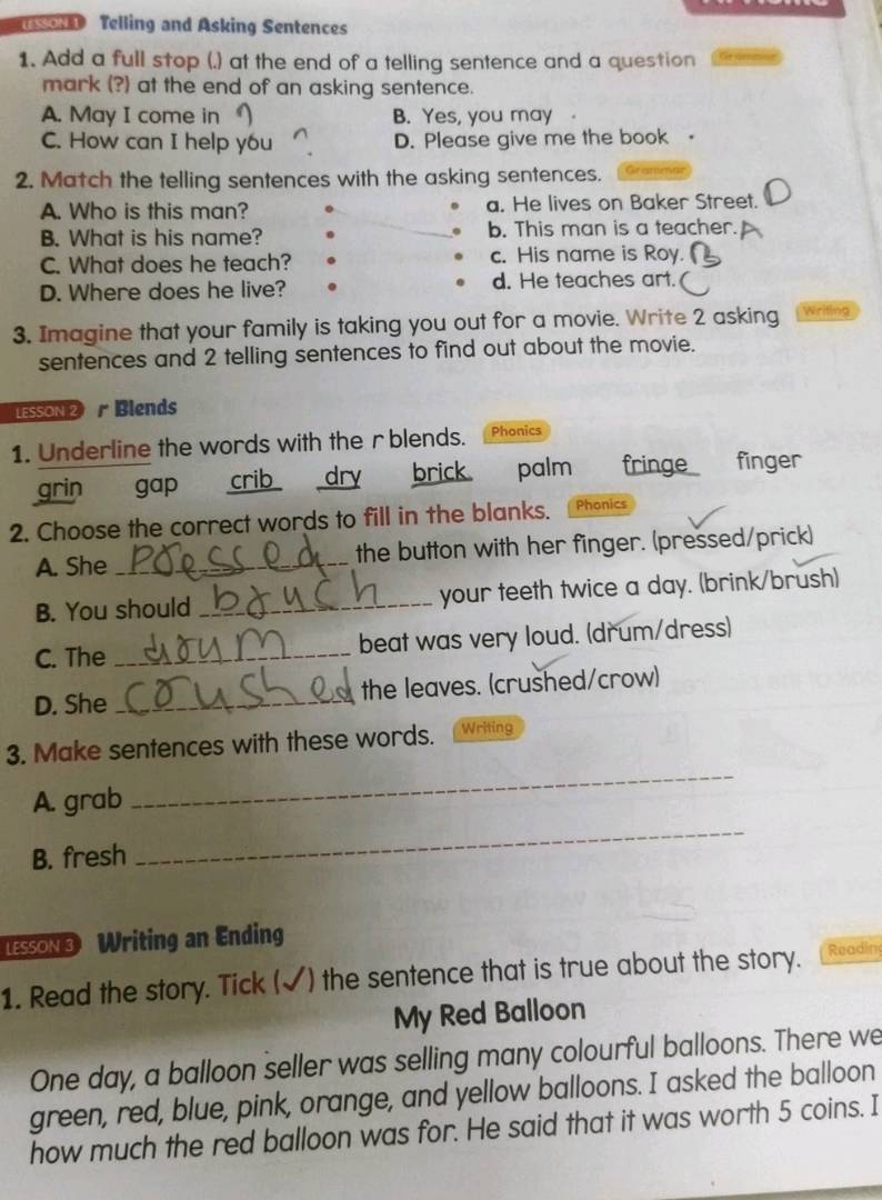 LESSON 1 Telling and Asking Sentences 1 Add | StudyX