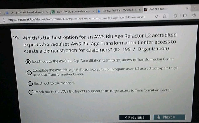 19 Which is the best option for an AWS Blu | StudyX