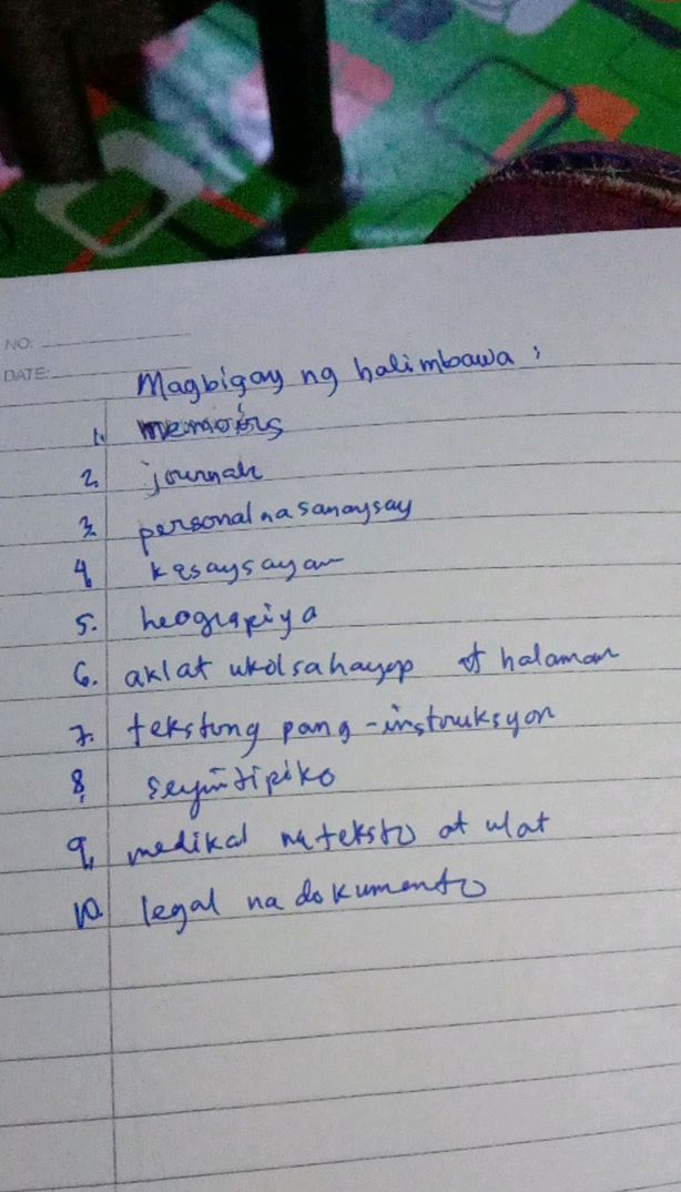 Magbigay ng halimbawa 1 memoir 2 journal 3 | StudyX