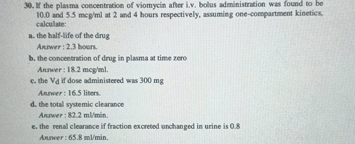 30 If the plasma concentration of viomycin | StudyX