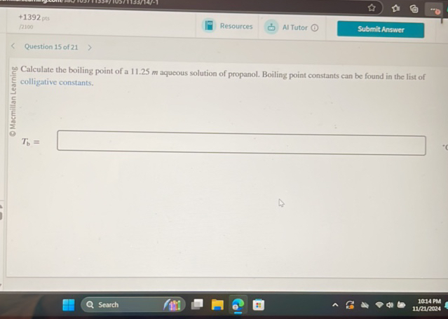 Calculate the boiling point of a 1125 m | StudyX