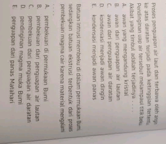 Proses penguapan air laut dan terbawa oleh | StudyX