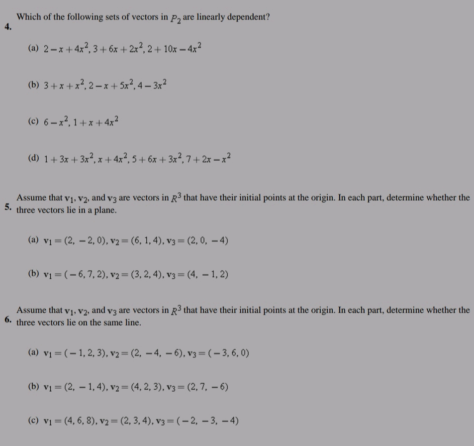 Which of the following sets of vectors in P2 | StudyX