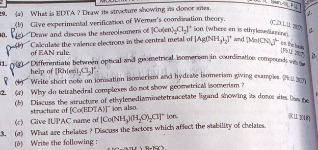 29 (a) What is EDTA Draw its structure | StudyX