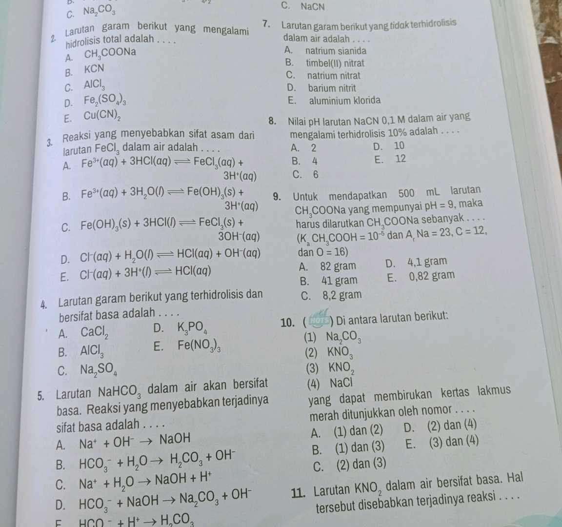 C NaCN 7 Larutan garam berikut yang tidak | StudyX