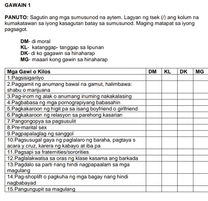 GAWAIN 1 PANUTO Sagutin ang mga sumusunod na | StudyX