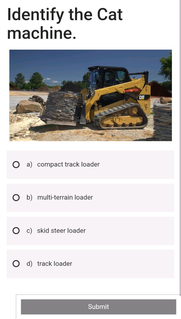 Identify the Cat machine a) compact track | StudyX