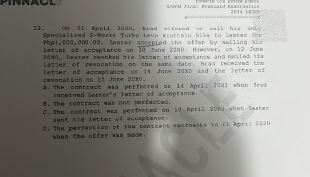 12 On 01 April 20X0 Brad offered to sell his | StudyX