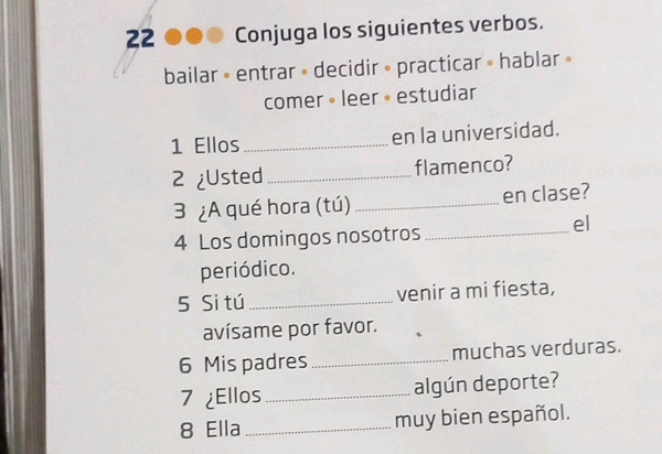 22 Conjuga los siguientes verbos bailar | StudyX