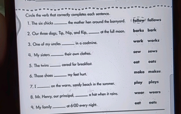 Circle the verb that correctly completes | StudyX
