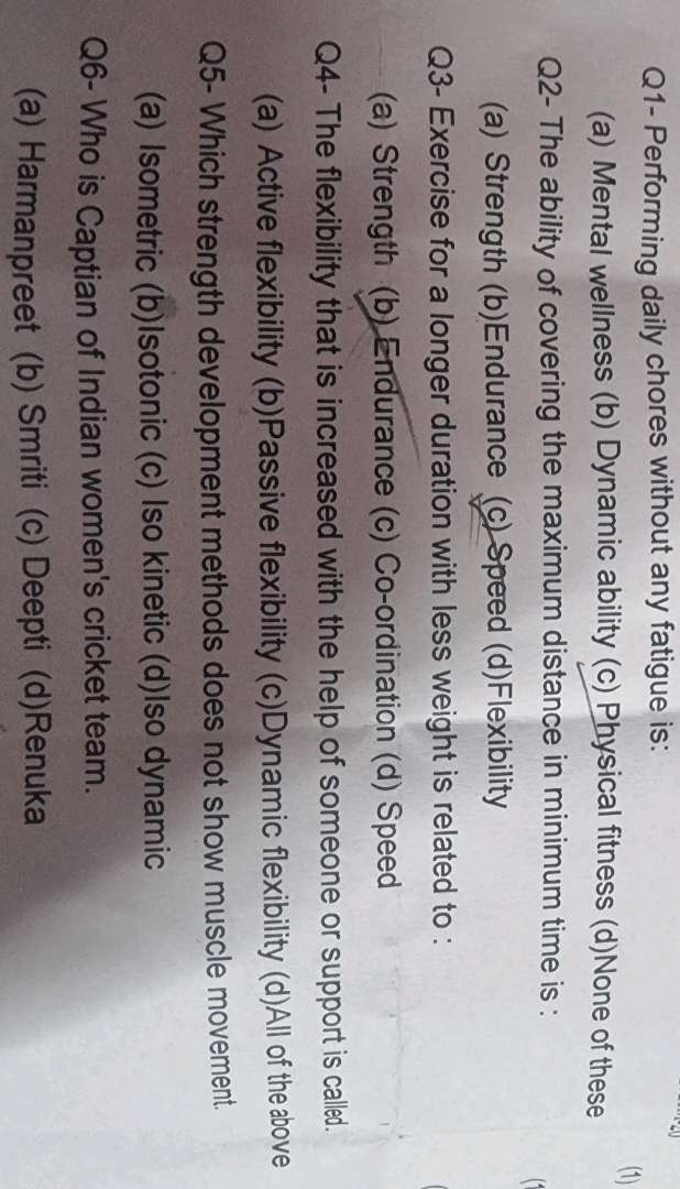 Q1- Performing daily chores without any | StudyX