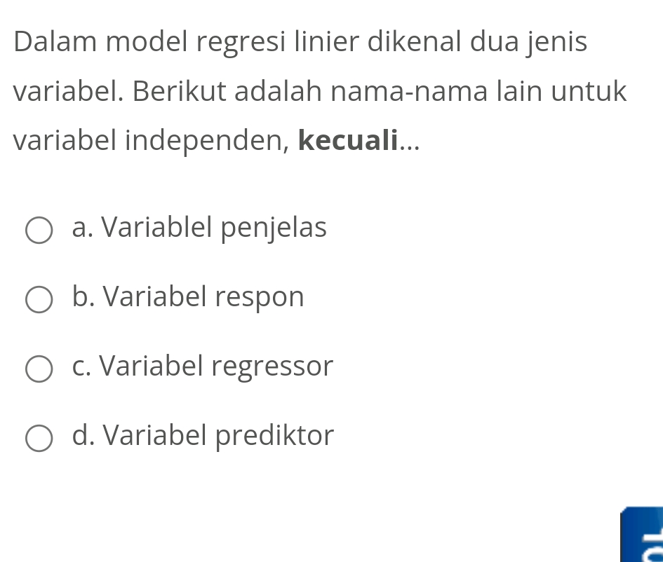 Dalam model regresi linier dikenal dua jenis | StudyX
