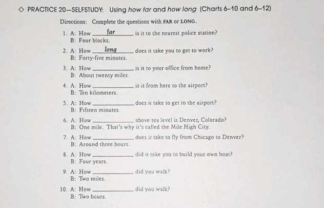 PRACTICE 20-SELFSTUDY Using how far and how | StudyX