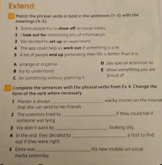 Extend 4 Match the phrasal verbs in bold in | StudyX