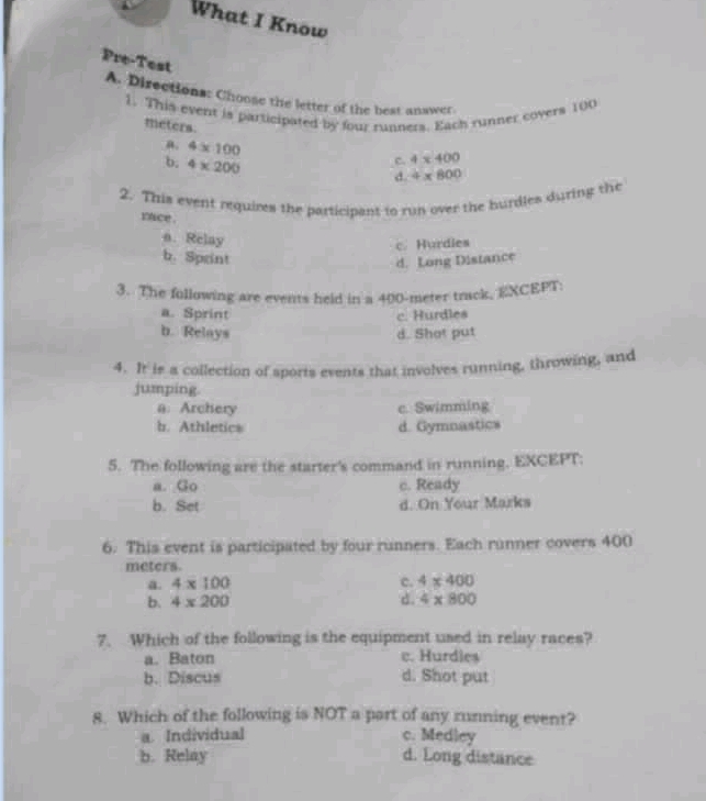 Pre-Test What I Know A Directions Choose the | StudyX