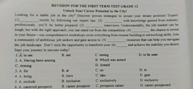 REVISION FOR THE FIRST TERM TEST GRADE 12