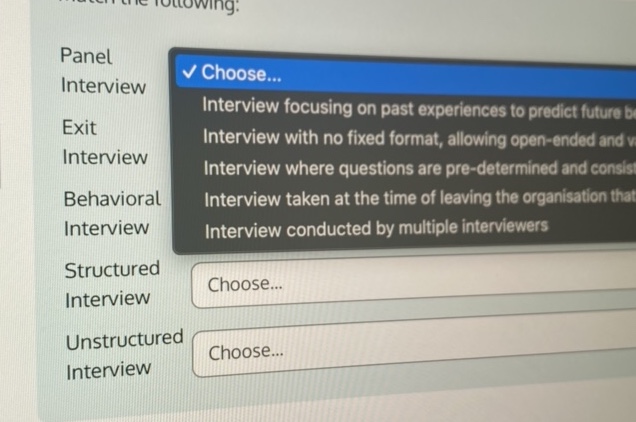 Match the following Panel Interview Exit | StudyX