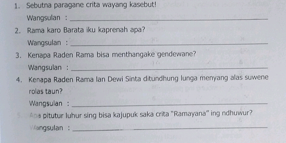 1 Sebutna paragane crita wayang kasebut | StudyX