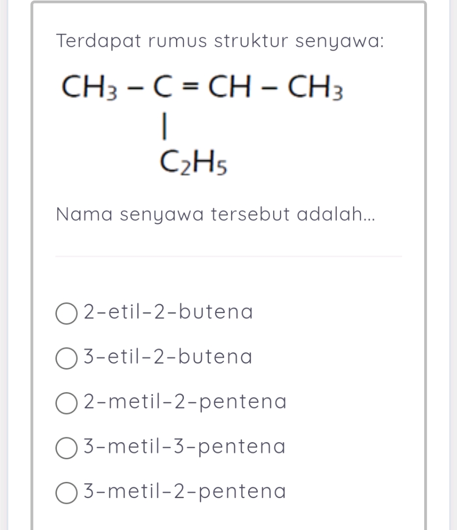 Terdapat rumus struktur senyawa (CH3 C = CH | StudyX