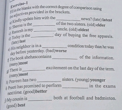 Exercise-1 Fill in the blanks with the | StudyX