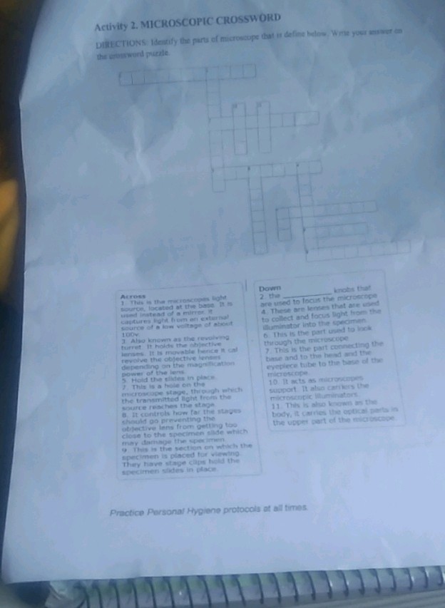 Activity 2 MICROSCOPIC CROSSWORDDIRECTIONS | StudyX