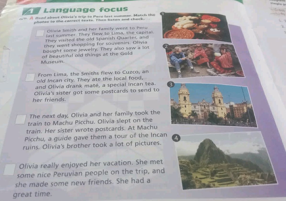 Language focus A Read about Olivias trip to | StudyX