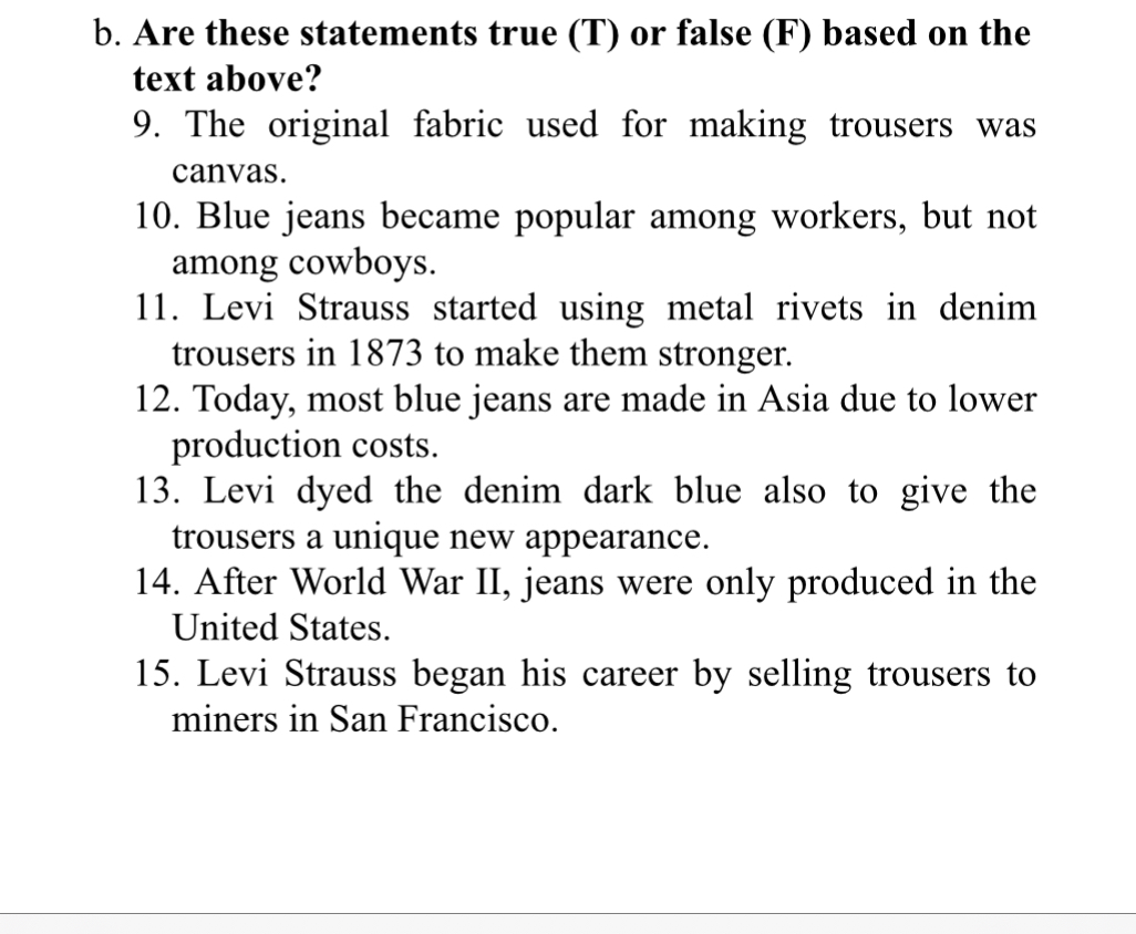 b Are these statements true (T) or false (F) | StudyX