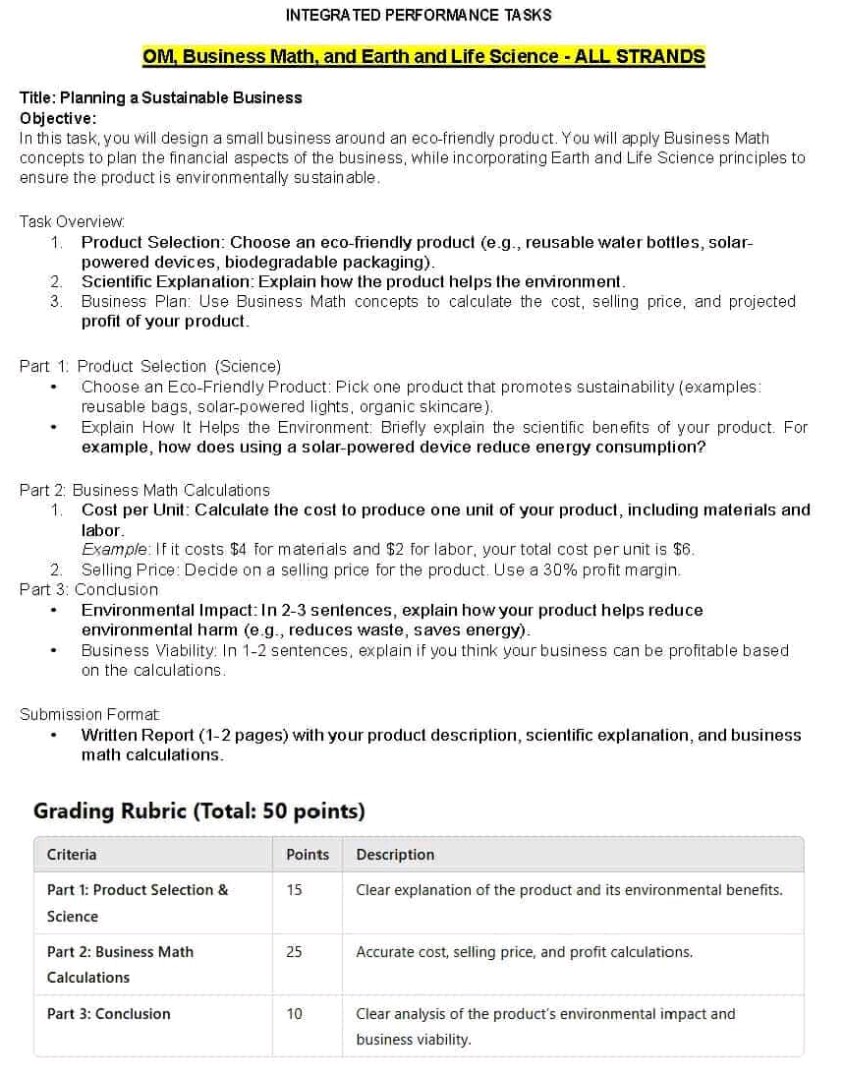 INTEGRATED PERFORMANCE TASKS OM Business | StudyX