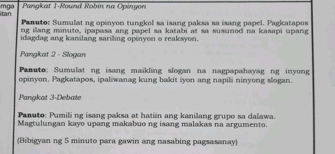 Pangkat 1-Round Robin na Opinyon Panuto | StudyX