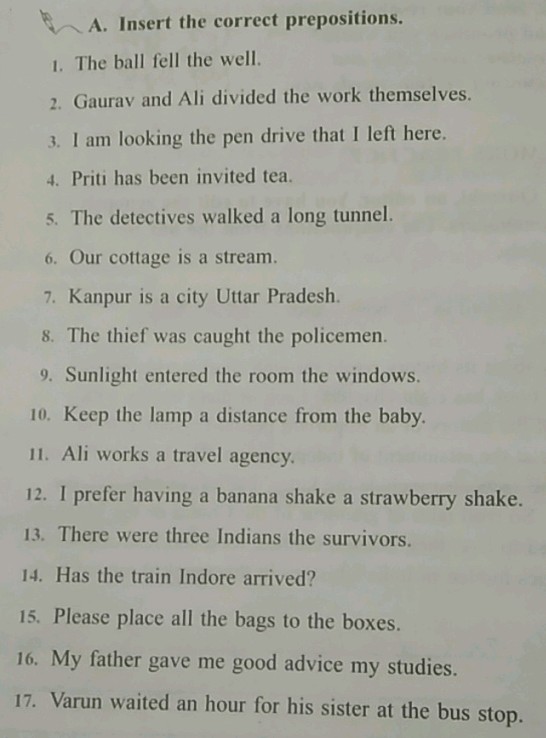 A Insert the correct prepositions 1 The ball | StudyX