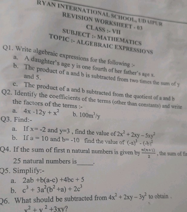 RYAN INTERNATIONAL SCHOOL UDAIPURREVISION | StudyX