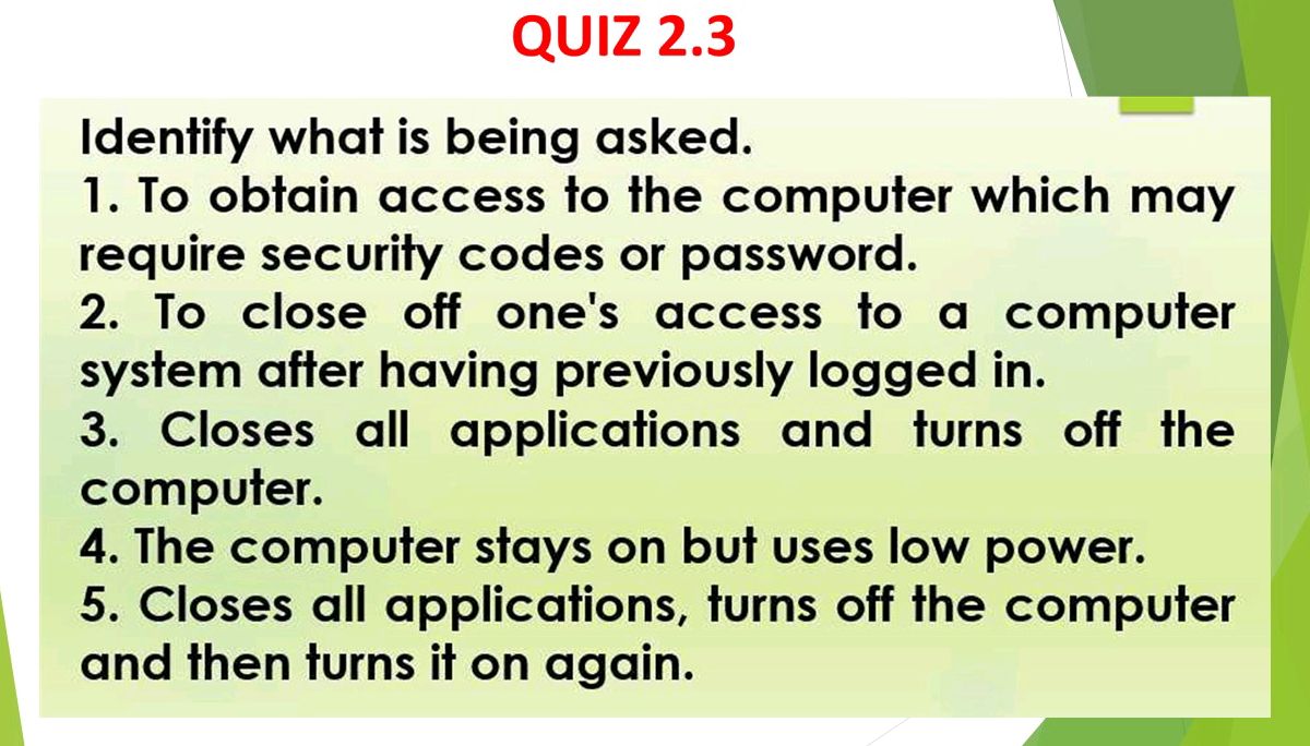 QUIZ 23 Identify what is being asked 1 To | StudyX