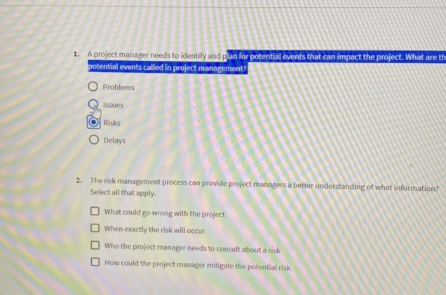 1 A project manager needs to identify and | StudyX