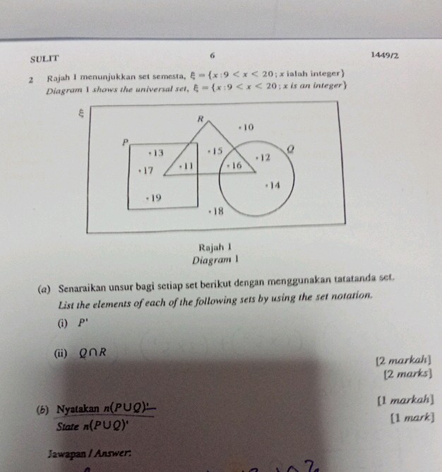 Rajah 1 menunjukkan set semesta = x9 x 20 | StudyX