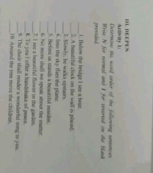 Activity 1 Determine the word order of the | StudyX