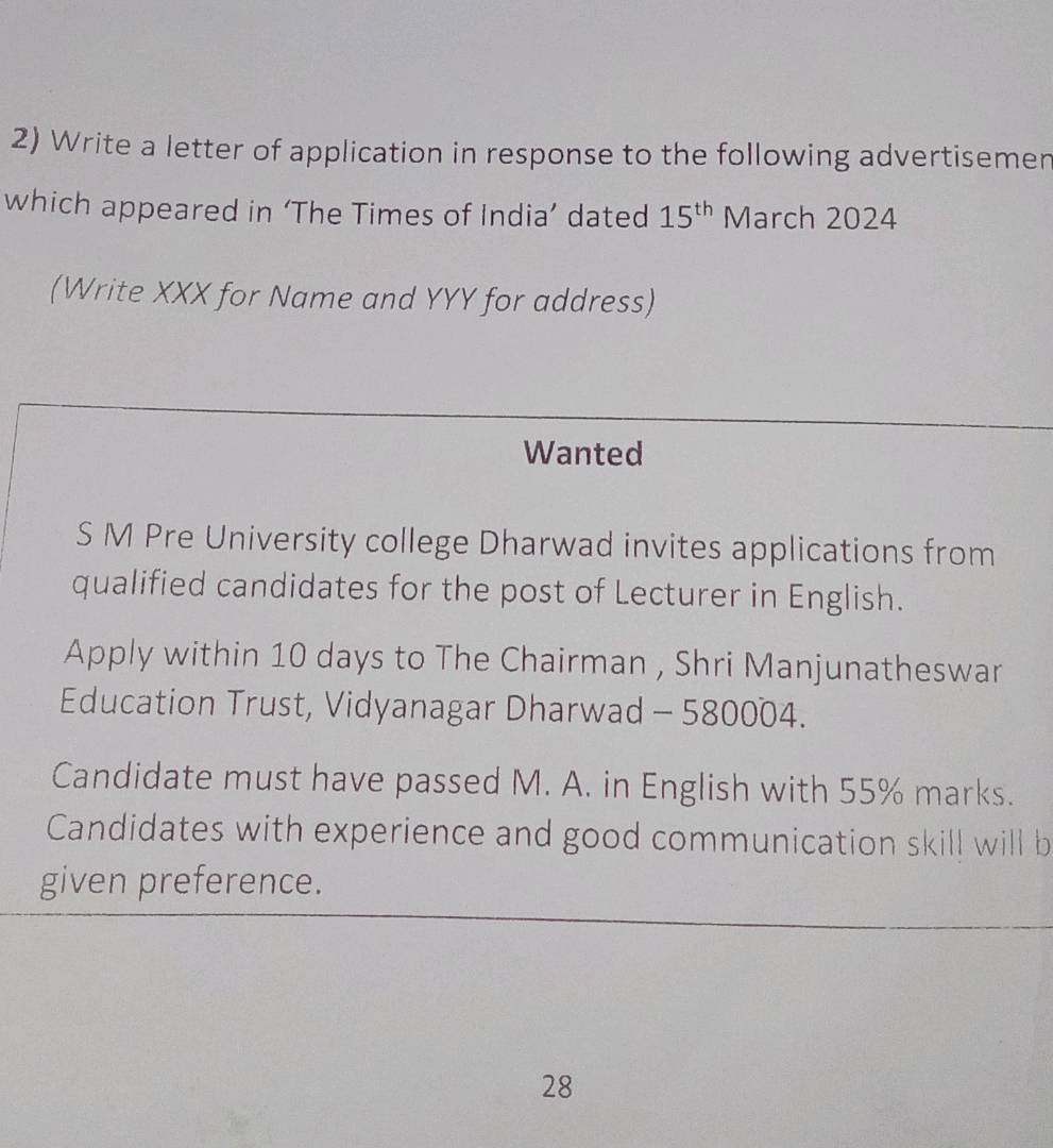 2) Write a letter of application in response | StudyX