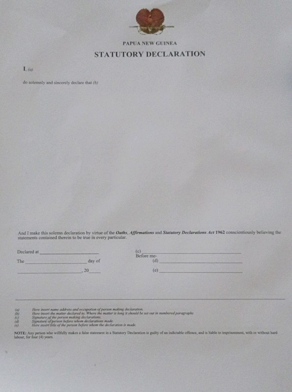 L(a) PAPUA NEW GUINEA STATUTORY DECLARATION | StudyX